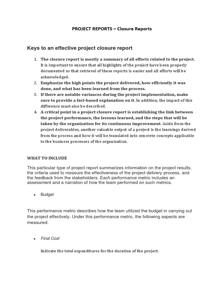 PROJECT REPORTS - Closure Reports | Download Free PDF | Performance ...
