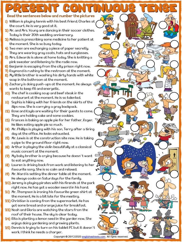 Present Continuous Tense Esl Printable Matching Exercise Worksheet | PDF