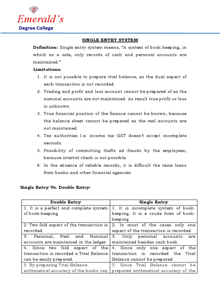 Single Entry System | PDF | Balance Sheet | Bookkeeping