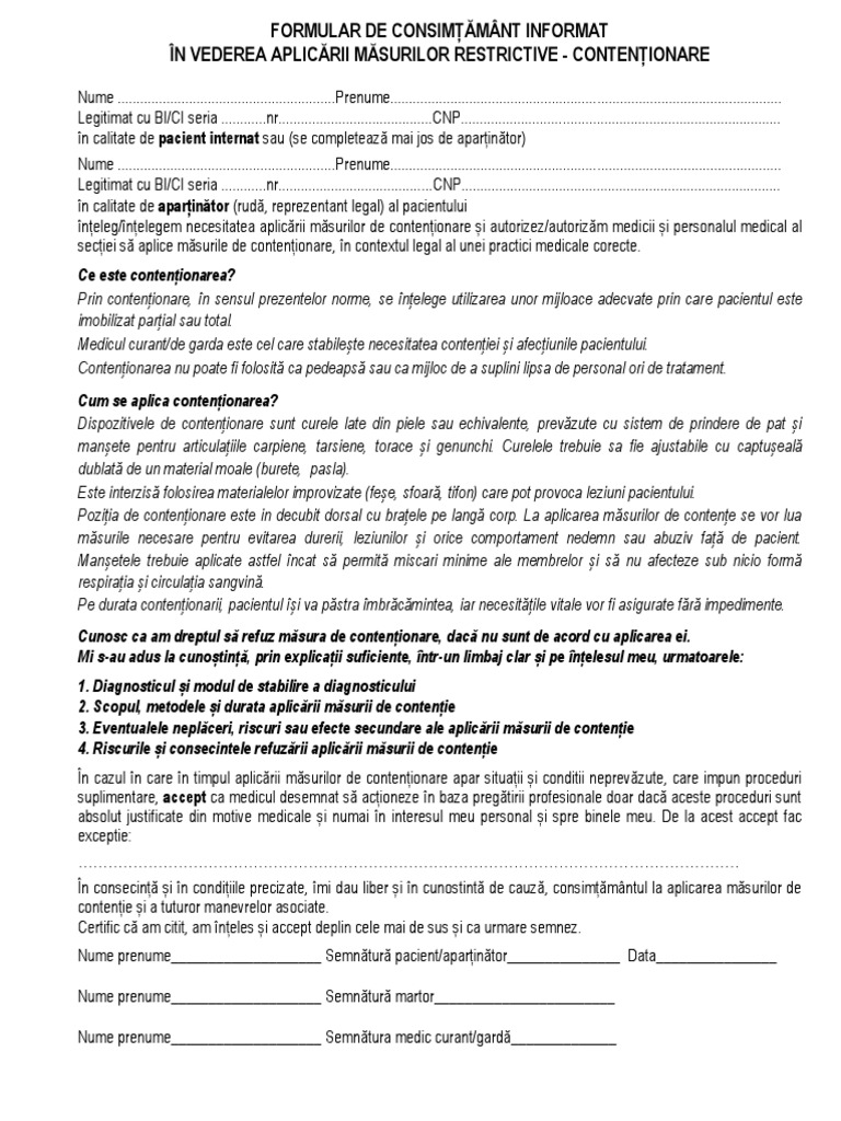 Formular de Consimtamant-Contentionare | PDF