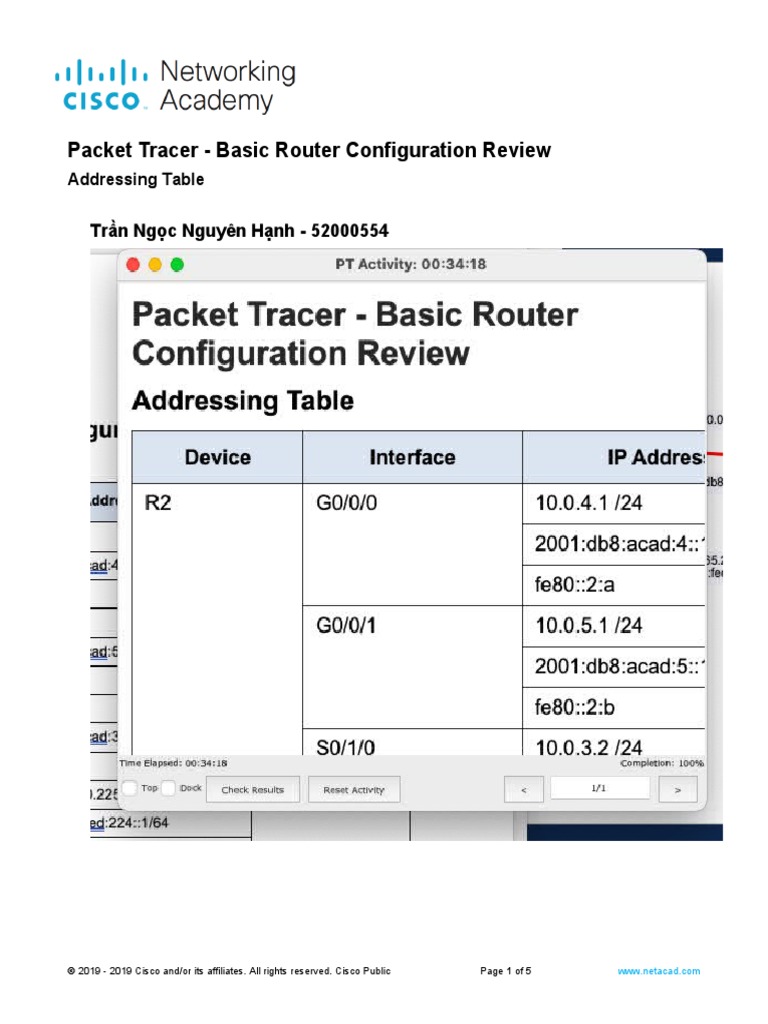14.3.5 Packet Tracer - Basic Router Configuration Review | PDF | Router (Computing) | I Pv6