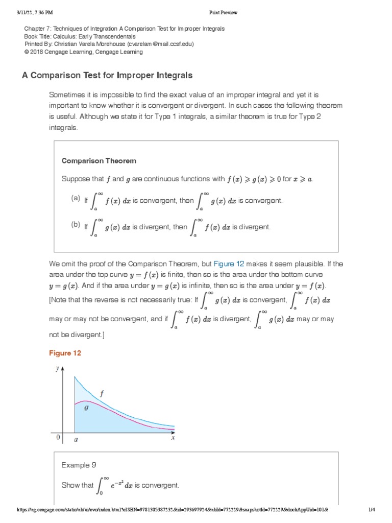 A Comparison Test For Improper Integrals | Download Free PDF | Integral ...