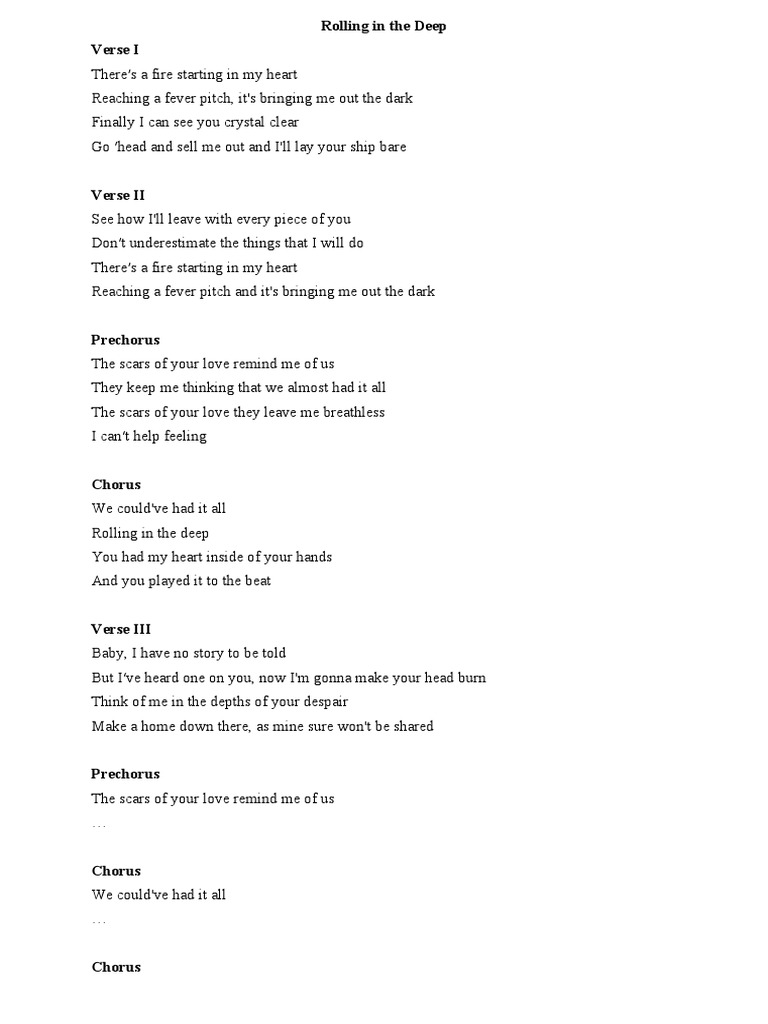 Rolling in The Deep-Text | PDF | Poetry