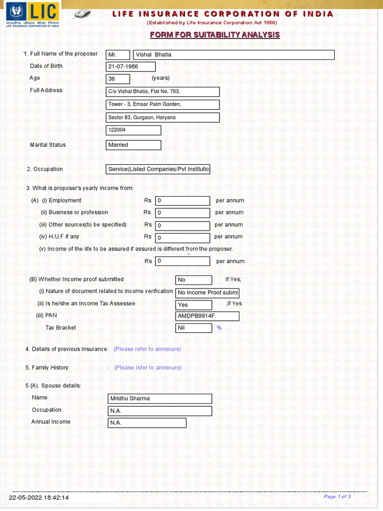 Form For Suitability Analysis | PDF | Insurance | Life Insurance