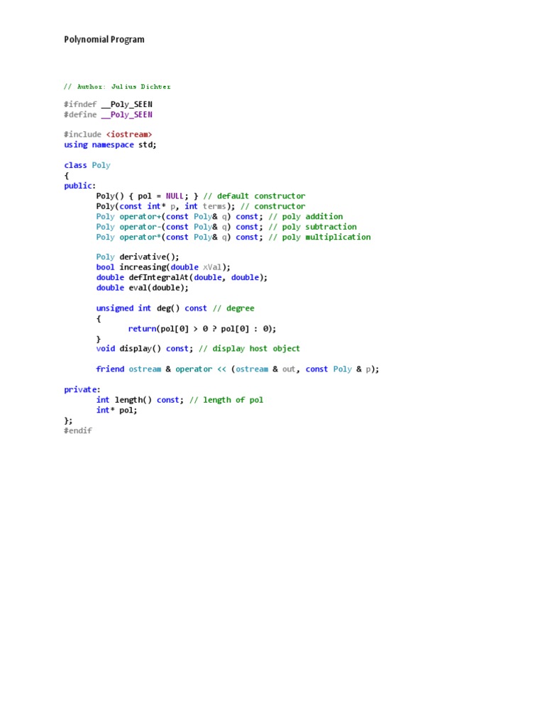 Polynomial Program: - Poly - SEEN | PDF | Programming | Constructor ...