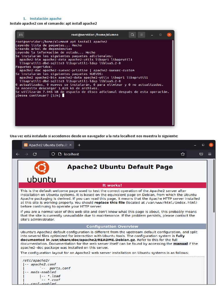 Instalación Apache: Instalo Apache2 Con El Comando: Apt Install Apache2 | PDF | Red mundial ...