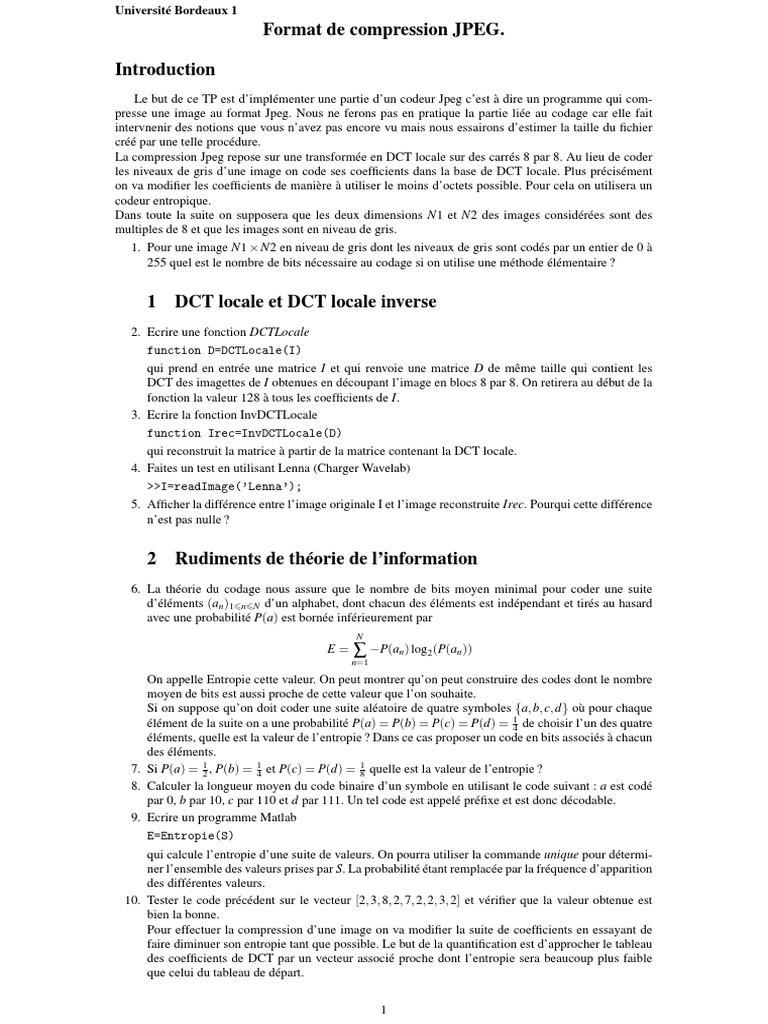 Compression d'images au format JPEG | PDF | Compression de données ...