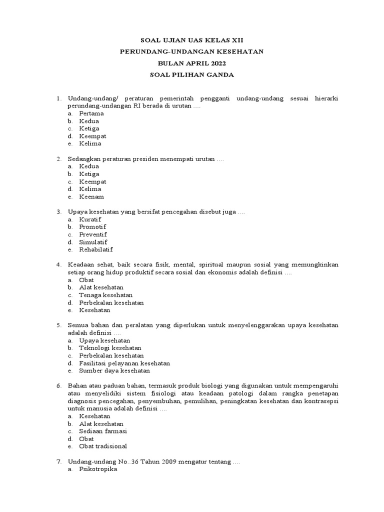 Soal Ujian Uas Kelas Xii Bu Ellya | PDF