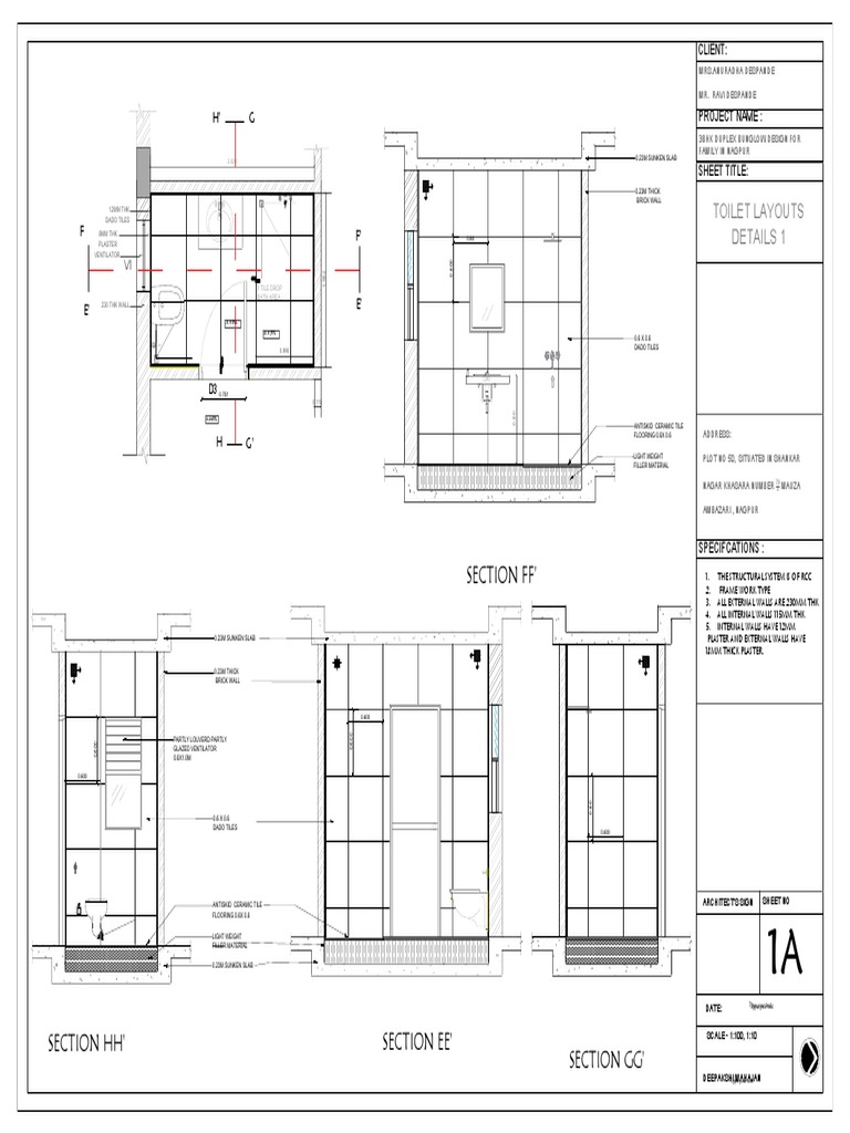 Section FF': Toilet Layouts Details 1 | Download Free PDF | Tile ...
