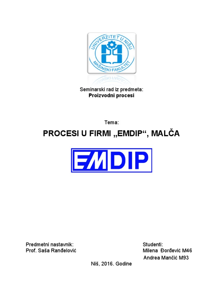 Proizvodni Procesi (Projektni Rad) | PDF