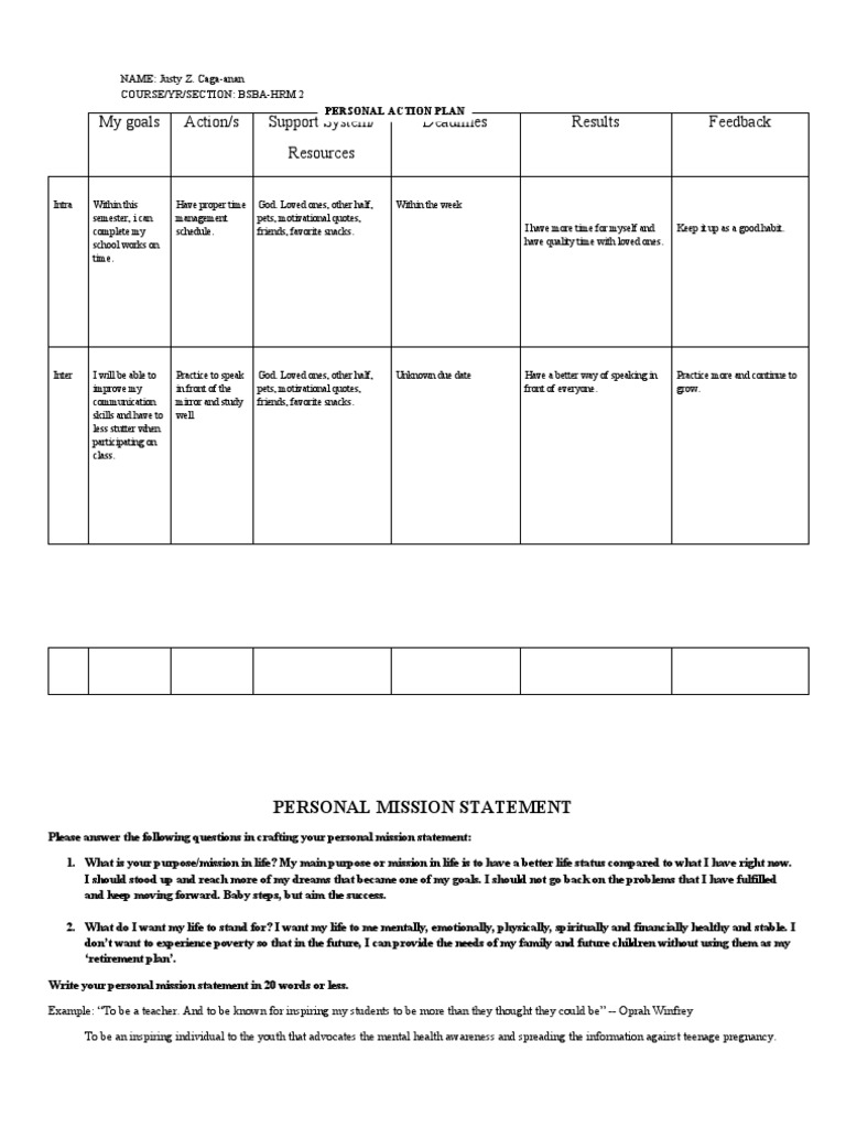 SE Activity 3 Personal Action Plan CAGA ANAN | PDF | Psychology | Cognition