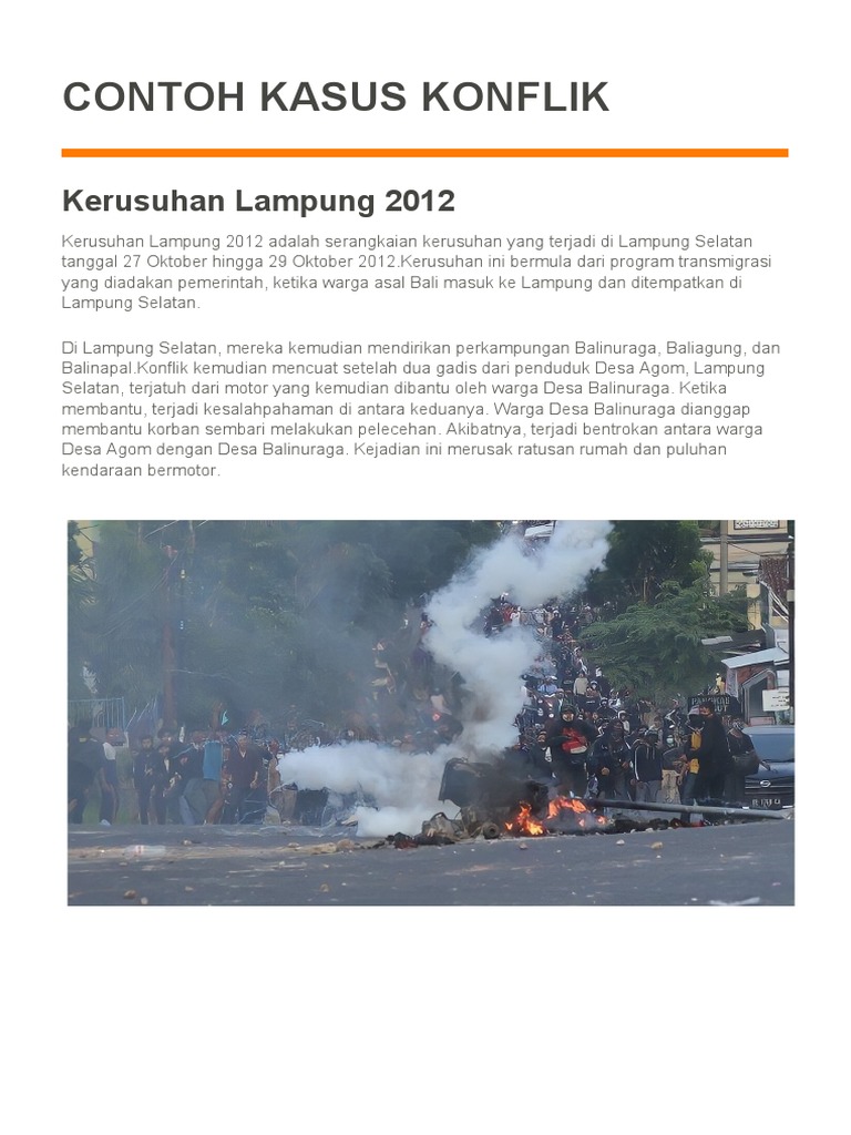 Contoh Kasus Konflik: Kerusuhan Lampung 2012 | PDF | Perjalanan