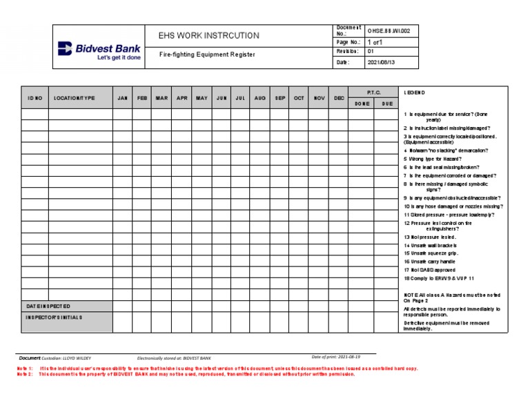 EHS - BB.WI.004-Fire Extinguishing Equipment Register | PDF