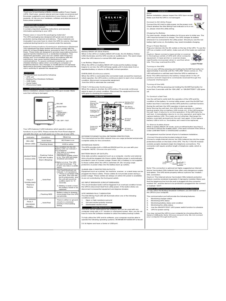 Installation: Ups Features and Functions | PDF | Power Supply | Digital ...