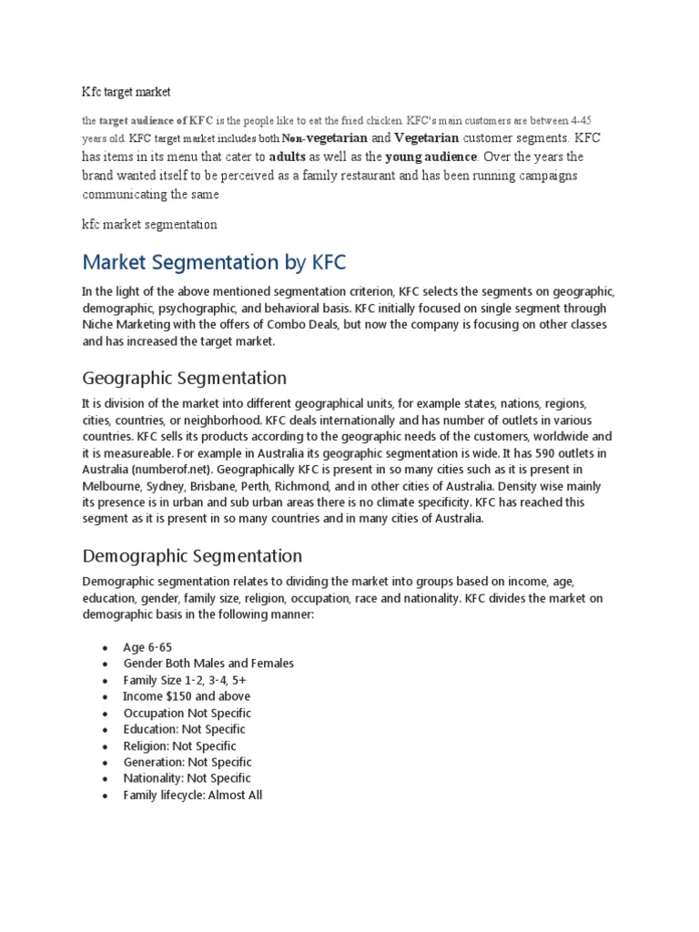 KFC Target Market | PDF | Market Segmentation | Customer Relationship ...