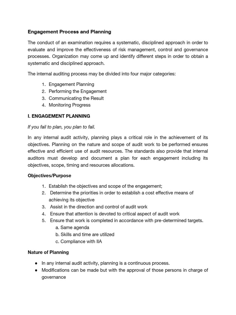 Engagement Process and Planning | PDF | Audit | Internal Audit