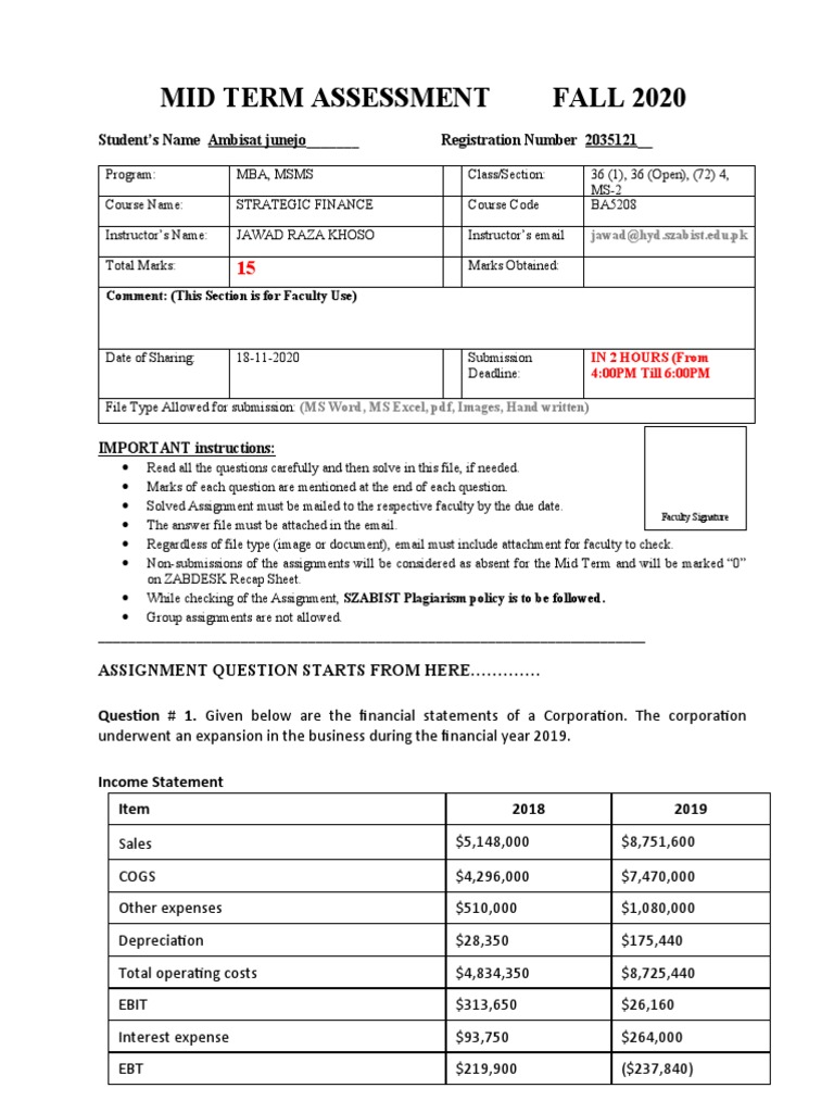 Mid Term Assessment FALL 2020: Student's Name Ambisat Junejo ...