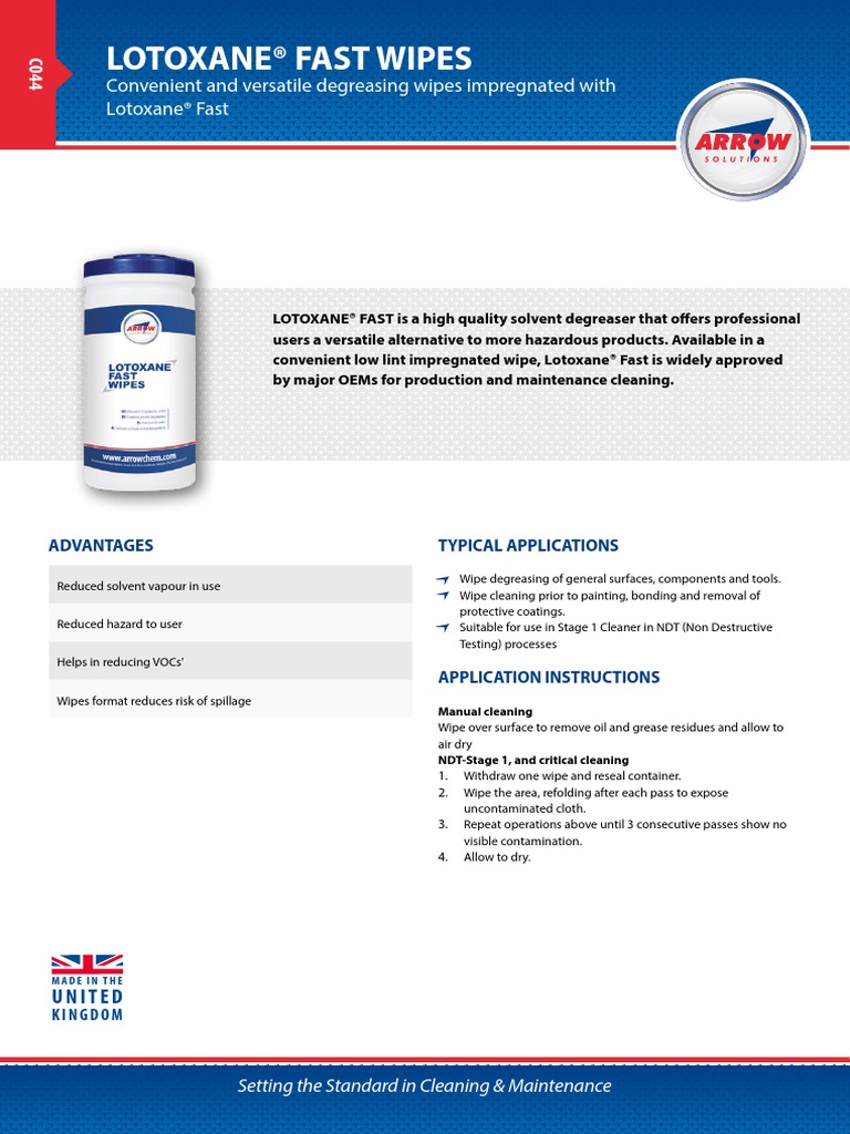 Convenient and Versatile Degreasing Wipes Impregnated With Lotoxane® Fast | PDF | Solvent ...
