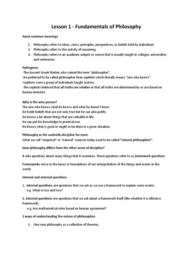 Lesson 1 - Fundamentals of Philosophy | PDF | Soul | Mind