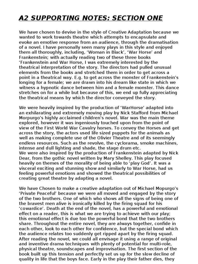 Supporting Notes Section One | PDF | Frankenstein | Theatre