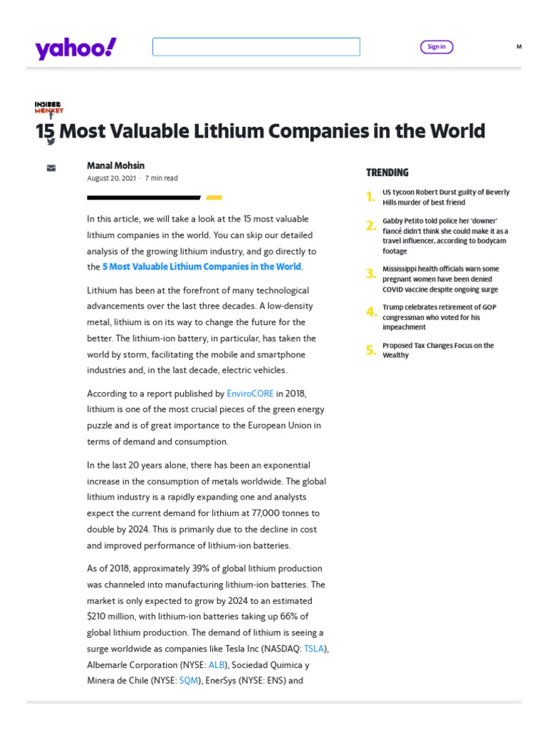 15 Most Valuable Lithium Companies in The World | PDF | Lithium