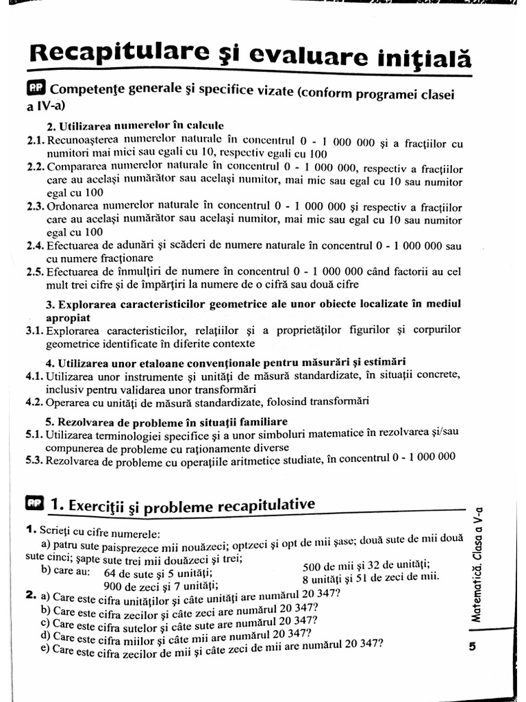 Recapitulare Clasa A4a | PDF