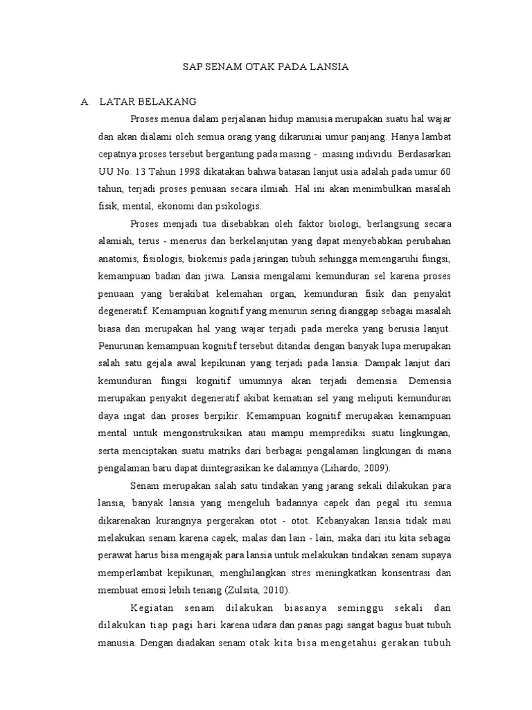Sap Senam Otak Pada Lansia | PDF