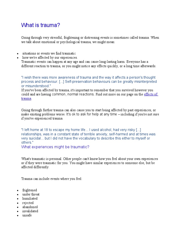 What Is Trauma? | PDF | Psychological Trauma | Mental Disorder