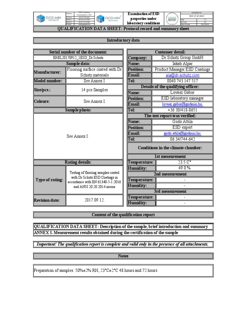 Esd Floor Coating Certificate Iso Goldmin Detail 1 | PDF ...