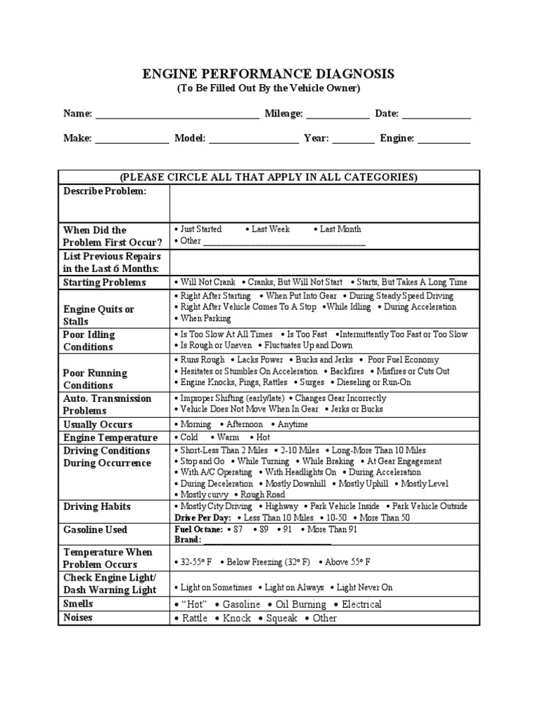 Engine Performance Diagnosis Chart | PDF | Vehicles | Fuel Economy In ...