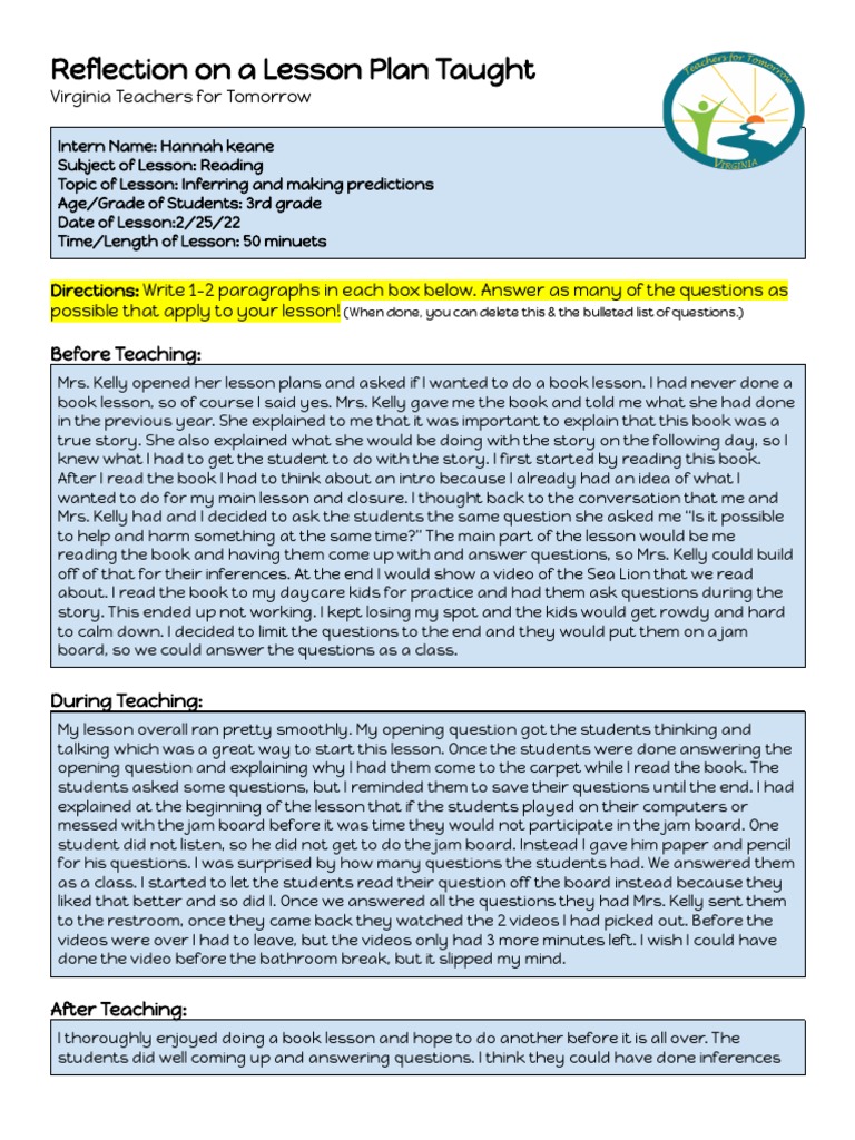 Reflection On A Lesson Plan Taught: Before Teaching | PDF | Lesson Plan
