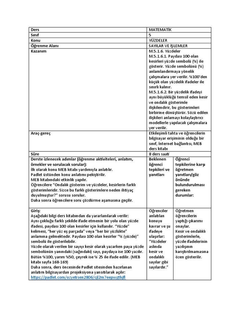 Ders Plan Tablosu | PDF