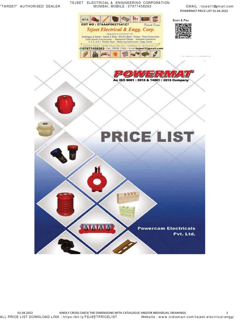 Powermat Busbar Support Price List Wef 01-04-2022 | PDF | Mains ...