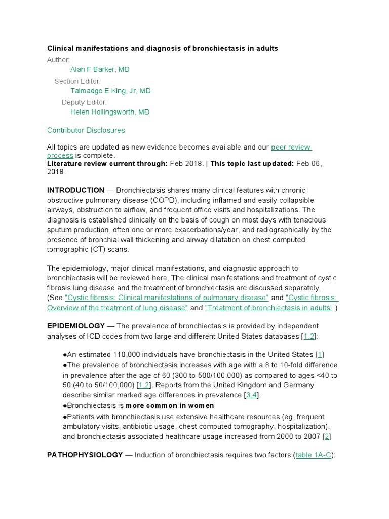 Clinical Manifestations and Diagnosis of Bronchiectasis in Adults | PDF ...