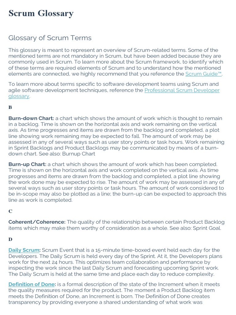 Scrum Glossary | PDF | Scrum (Software Development)
