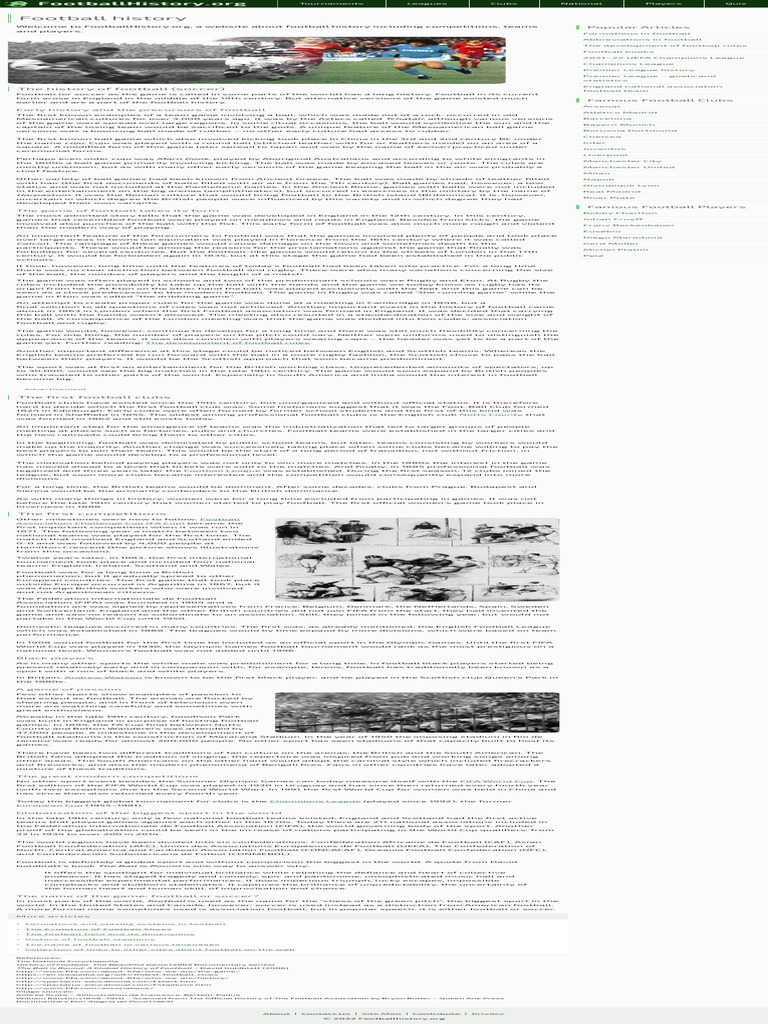 The History of Football (Soccer) | PDF | Fifa World Cup | Association ...