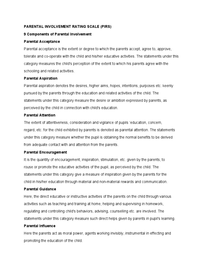 Parental Involvement Scale - Guide To Questionnaire | PDF | Perception ...