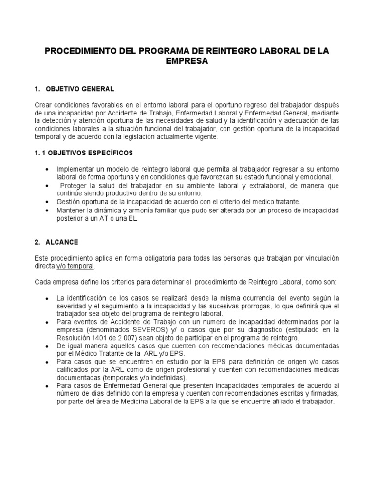 Procedimiento de Reintegro Laboral | PDF | Trastorno mental | Business