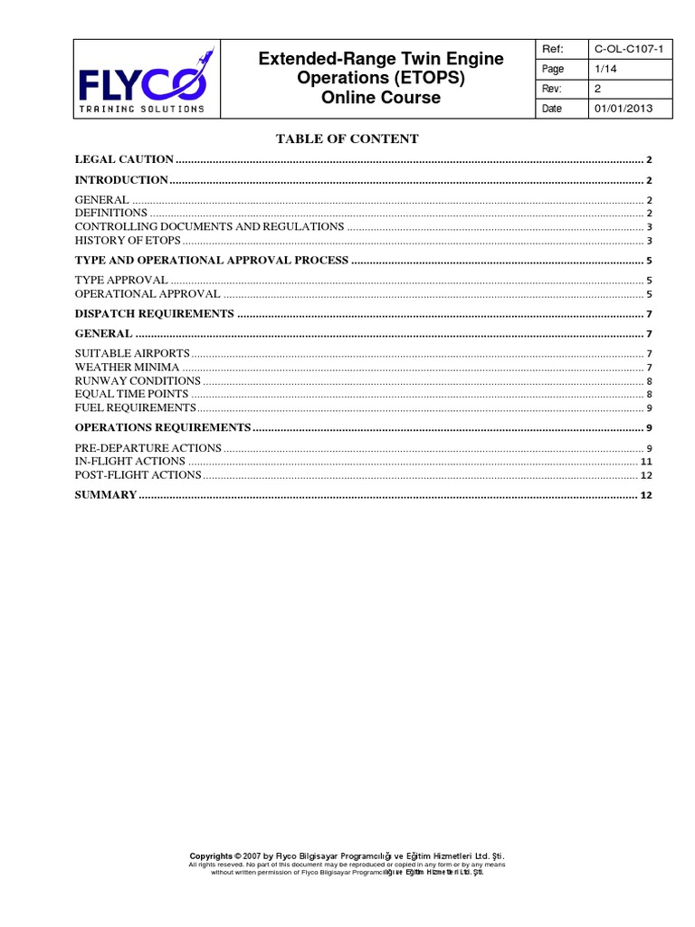 Extended-Range Twin Engine Operations (ETOPS) Online Course: Table of ...