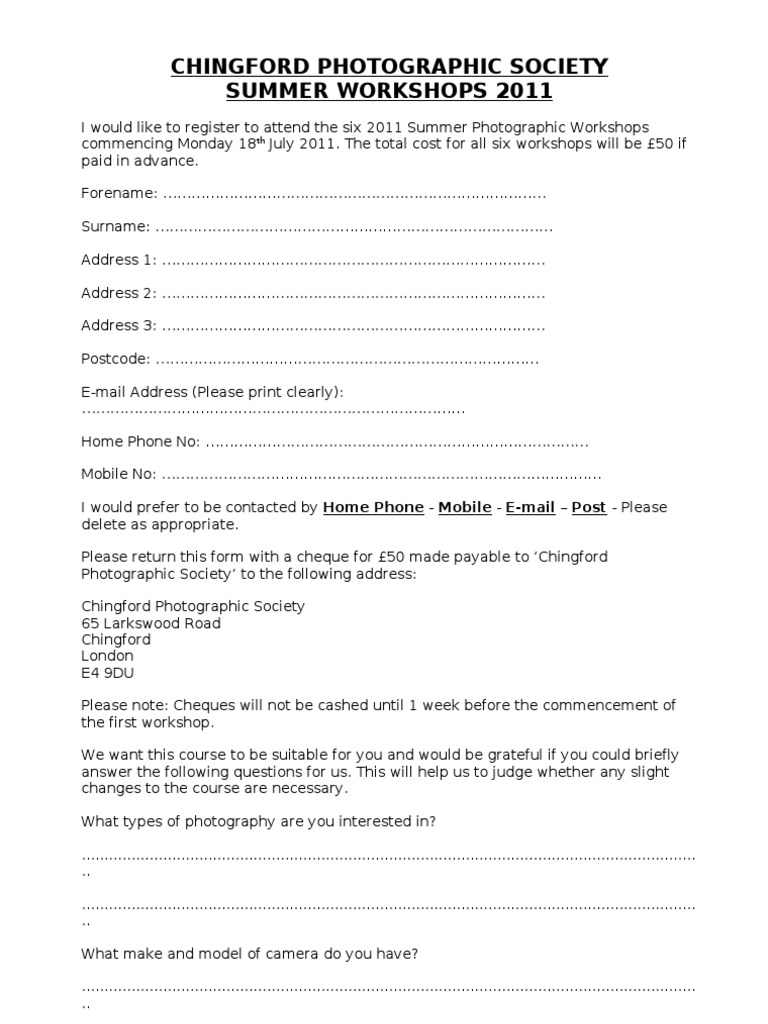 Chingford Photographic Society Workshops | PDF | Games & Activities