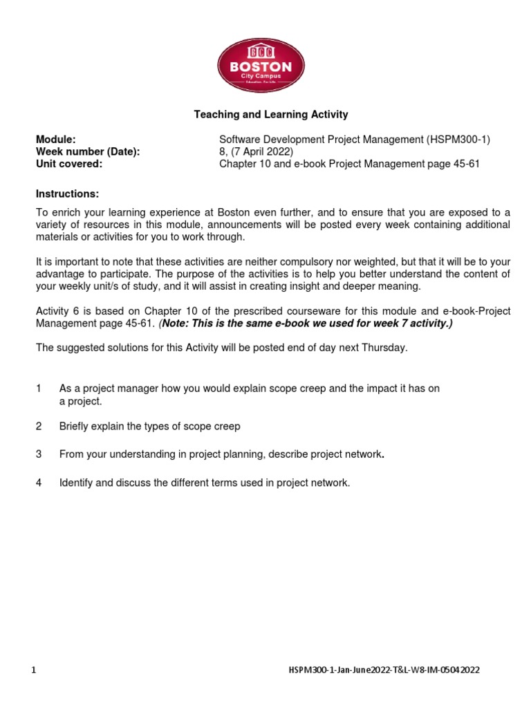 Teaching and Learning Activity Week Number (Date) : Unit Covered ...