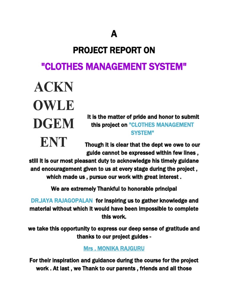 Synopsis Clothes Management System 1 | PDF | Clothing | Customer