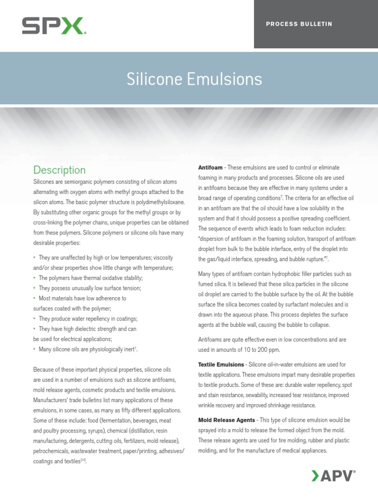 SPX Silicone EMulsions Process Buletin | PDF | Emulsion | Silicone