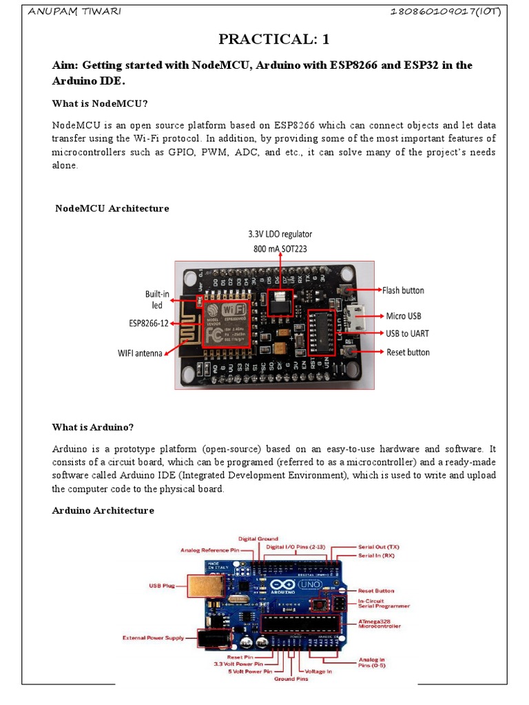 Practical: 1: Aim: Getting Started With Nodemcu, Arduino With Esp8266 and Esp32 in The Arduino ...
