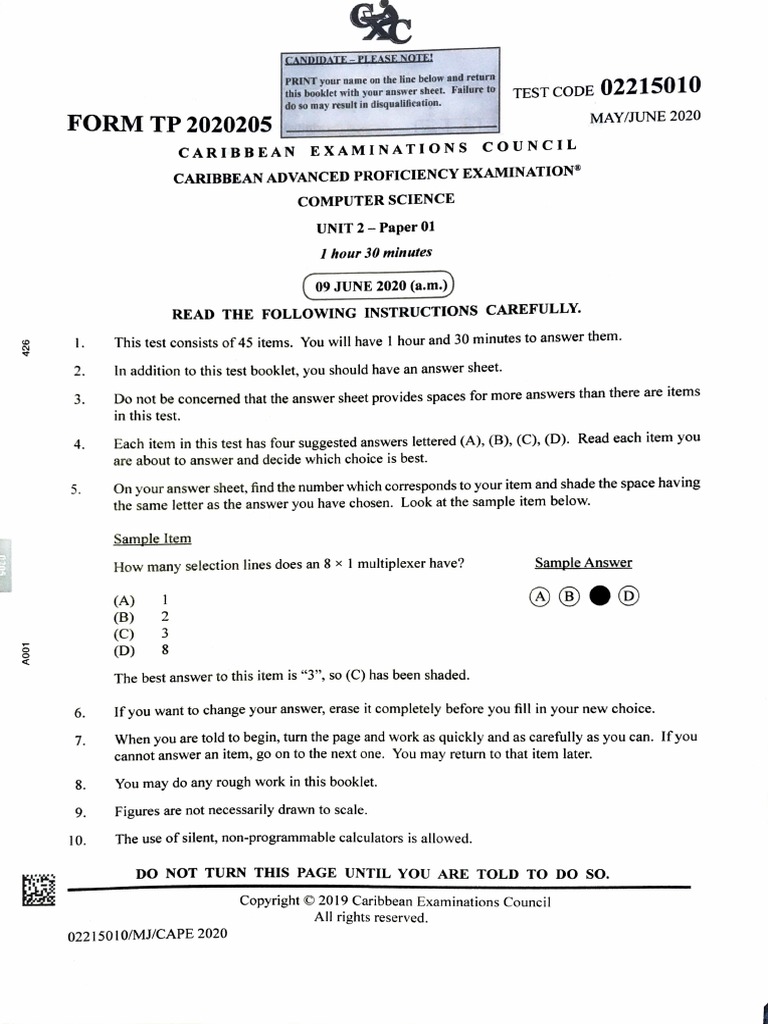 CAPE Computer Science Unit 2 2020 p1 | PDF | Process (Computing ...