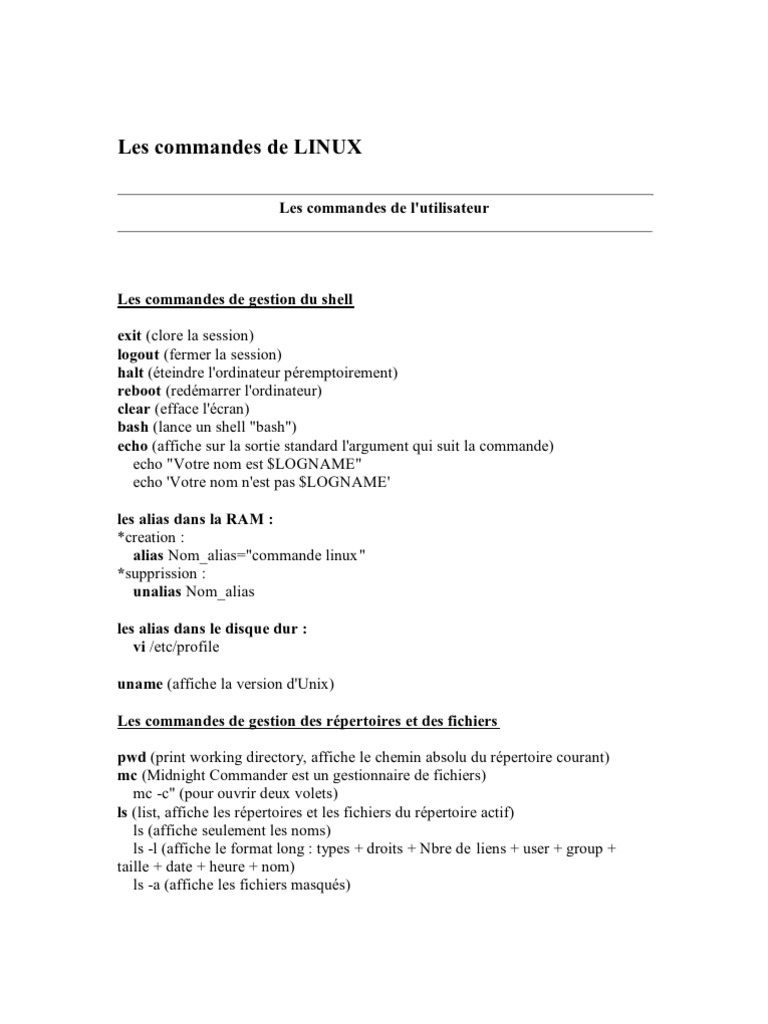 Les Commandes de LINUX | PDF | ZIP (format de fichier) | Mémoire ...