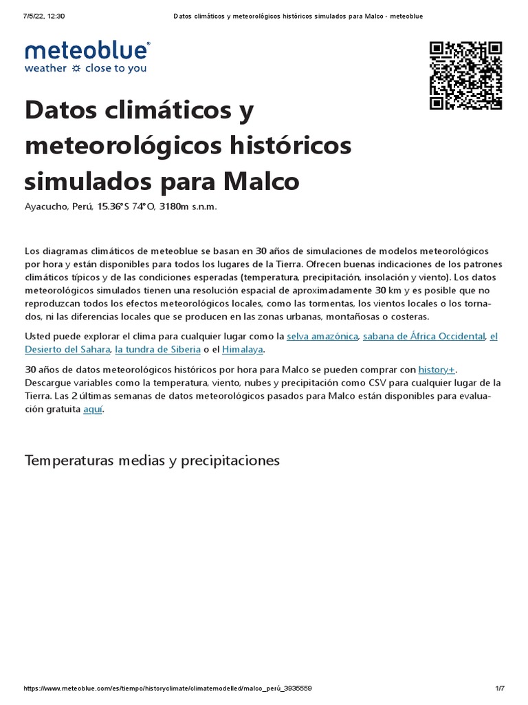 Datos Climáticos y Meteorológicos Históricos Simulados para Malco ...