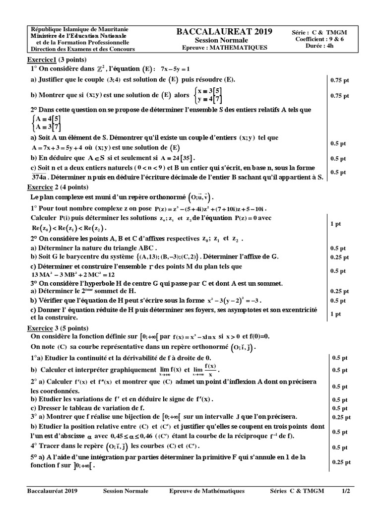 Bac C2019 SN | PDF | Intégral | Triangle