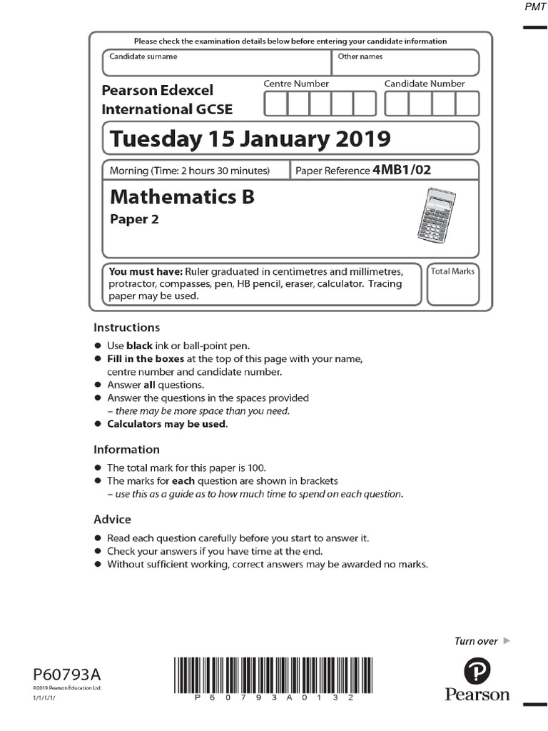 January 2019 QP Paper 2 Edexcel Maths B IGCSE | PDF | Area | Triangle