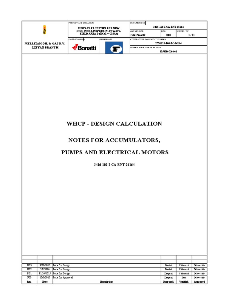 WHCP - Design Calculation Notes For Accumulators, Pumps and Electrical ...